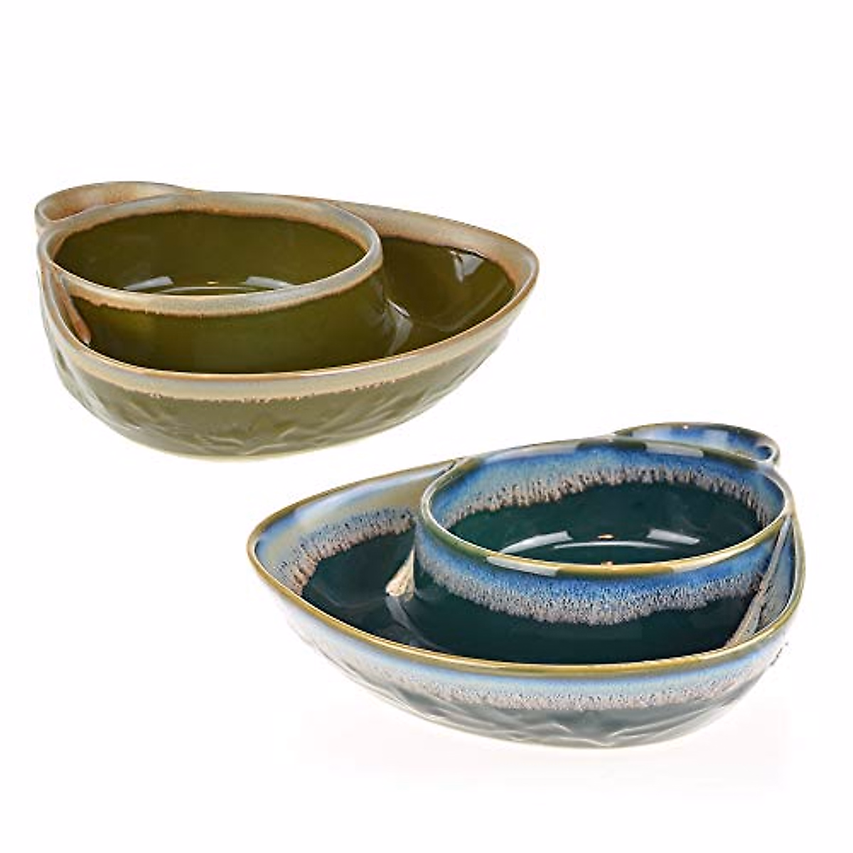 Roe & Moe Stoneware Soup & Side Bowls Set of 2 (Olive Green & Dark Teal)