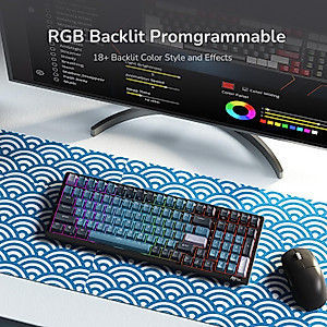 RK ROYAL KLUDGE RK98 Wireless Mechanical Keyboard, Triple Mode 2.4G/BT5.1/USB-C Hot Swappable Mechanical Keyboard with Number Pad, Pre-lubed Switches RGB Backlit Gaming Keyboard, Software Support