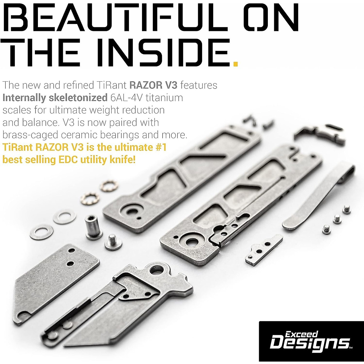 TiRant RAZOR V3 Utility Knife (Stonewashed 6AL-4V Titanium) Elite DUAL-APEX Edition EDC Box Cutter