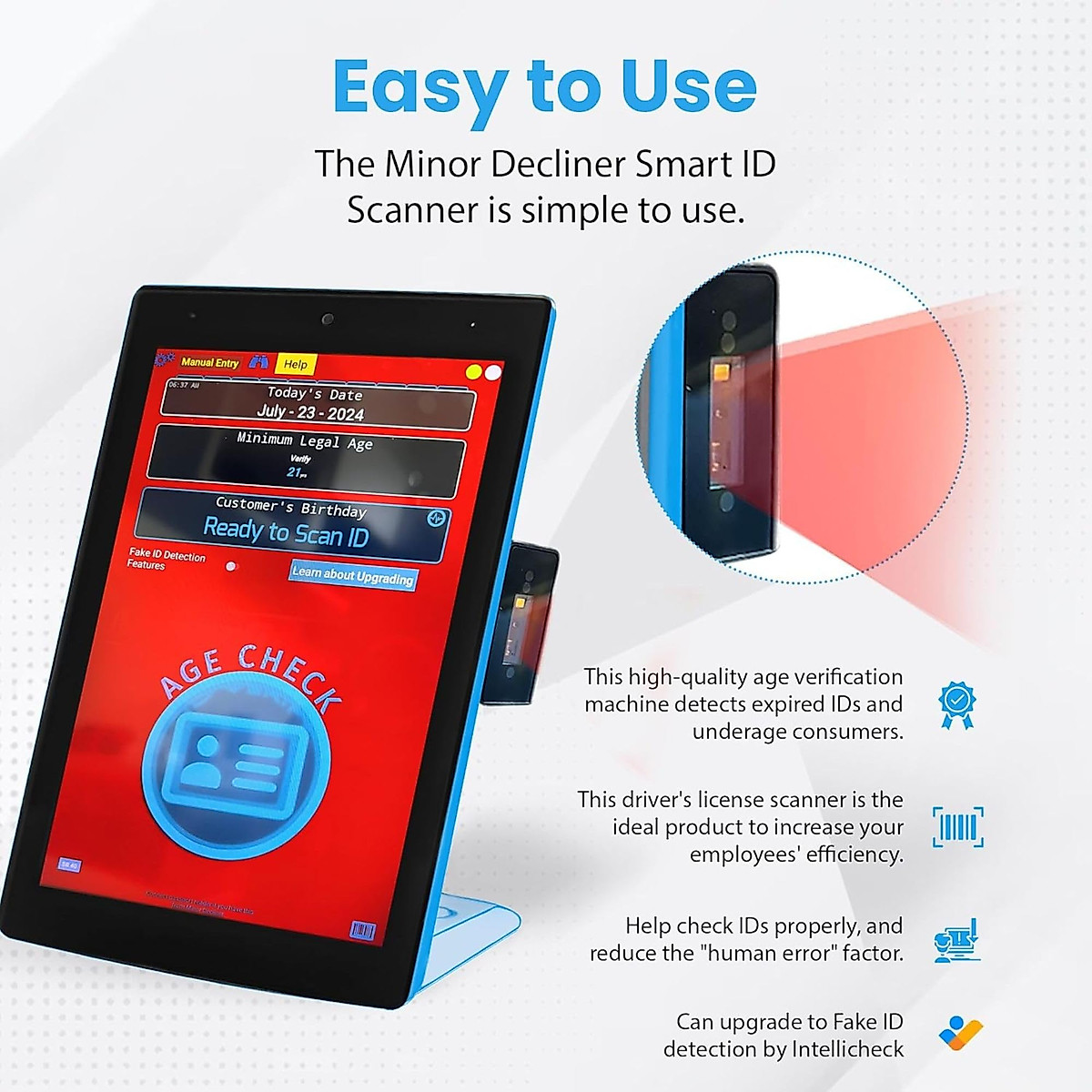 Minor Decliner Smart ID Scanner - Detects Expired IDs and Underage Customers – Can Upgrade for Fake ID Detection - Onyx Edition