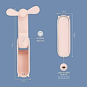 Handheld Mini Fan, 2 Speed Portable Fan, Rechargeable Hand Fan With Power Bank, Pink Personal Fan For Women & Kids, Quiet Table & Desk Fan For Office, Foldable USB Fan Great For Travel, Outdoors