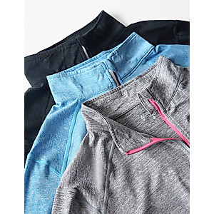 Women's Quick Dry Long Sleeve Quarter Zip Pullover Shirts with Thumb Holes and Pocket (Set 1, X-Small)