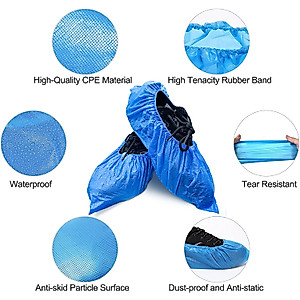 ZxFuture 50 Pack 25 Pairs Hygienic Boot & Shoe Covers Disposable Non-Slip Waterproof Slip Resistant, Durable for Construction, Workplace, Indoor Carpet Floor Protection, One Size Fits Most(Blue)