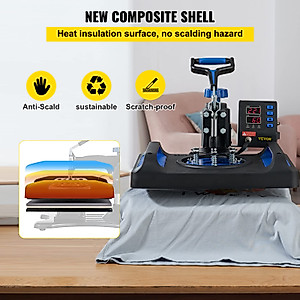 VEVOR Heat Press Machine, 12 x 15 Inches, Fast Heating, 360 Swing Away Digital Sublimation T-Shirt Vinyl Transfer Printer with Anti-Scald Surface, Canvas Bag, Pillow, Banner, ETL Listed, Blue