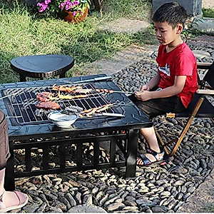 LEAYAN Garden Fire Pit Portable Grill Barbecue Rack Propane Fire Pit, Outdoor Metal Brazier Square Table Multi-Purpose Square Fireplace Garden Patio Heater for Party for Camping Backyard