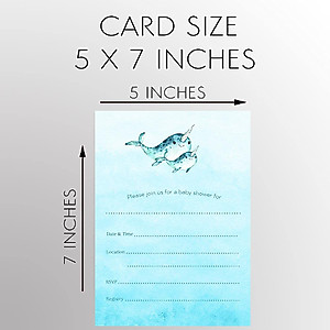 Watercolor Narwhal Fill in the Blank Invitation Baby Shower Blue Sea Ocean Narwhals Mommy and Me Its a Boy FIB (15 count)