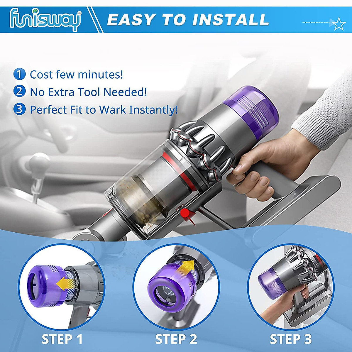 2 Pack Replacement V11 Filters for V11 Torque Drive V11 Animal V15 Detect Vacuum, Replace Part 970013-02