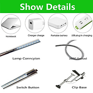 lishumei USB LED Desk Lamp, Adjustable Clip On LED Nail Lamp Light Eye Care Gooseneck 360° Swivel with Switch LED Clamp Light for Manicure Reading Tattoo