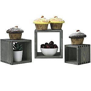 MyGift Vintage Gray Wood Cupcake Stand, Decorative Nesting Retail Display Riser, Set of 3