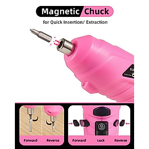 Durofort Pink Cordless Electric Screwdriver Set, 4.1V Rechargeable Small Electric Drill with 48pcs Driver Bit Set, Power 3Nm Screw Gun with 2 Position Handle, Flexible Shaft LED Light for Women