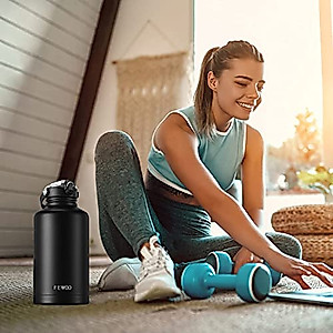 FEWOO Insulated Water Bottle 64 oz, Half Gallon Stainless Steel Water Flask, Double Wall Vacuum Metal Water Jug with Straw Leakproof Sport Lid and Straw Lid for Hiking Camping (64oz, BLACK)