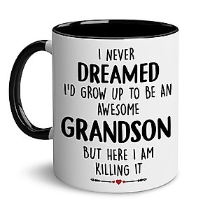 LOTWATEGO Christmas Gift for Grandson - Grandson Mug - Grandson Birthday Gifts From Grandma Grandpa - Cool Grandson Mug - I Never Dreamed I'd Grow Up To Be Awesome Grandson - Funny Coffee Mug 11 OZ