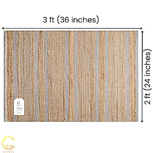 Comfy-co Area Rug 2x3 ft - Hand-Woven Jute Cotton Area Rug Boho Farmhouse Rustic - Non Slip Floor Rug for Bedroom Living Room Kitchen Dorm Entryway Hallway - Area Rug Natural/Grey