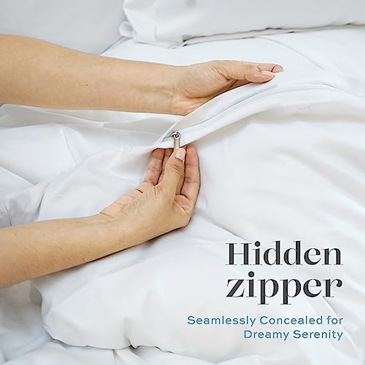 WhiteClassic White Duvet Cover Queen Size Zipper Closure - Luxury Soft Queen Duvet Cover Set 3 Piece, 1 Duvet Cover 90x90 and 2 Pillow Shams | Comforter Not Included