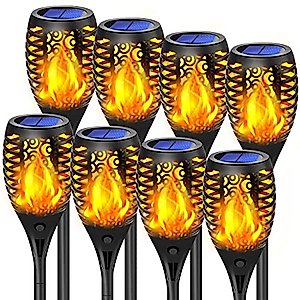 Solar Lights Outdoor, Solar Torch Light with Flickering Flame Waterproof Solar Flame Light Landscape Decoration Outdoor Powered Lights for Yard, Patio, Garden, Porch (Black 8 Pack)