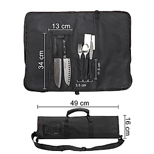 Tosnail Chef Knife Case Roll Bag with 21 Slots & 1 Large Zipper Pocket, Easy Carry Handle and Shoulder Strap - Black