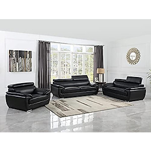 Blackjack Furniture 4571 Veal Collection Leather Upholstered Modern Living Room Chair, Loveseat, Sofa, Black