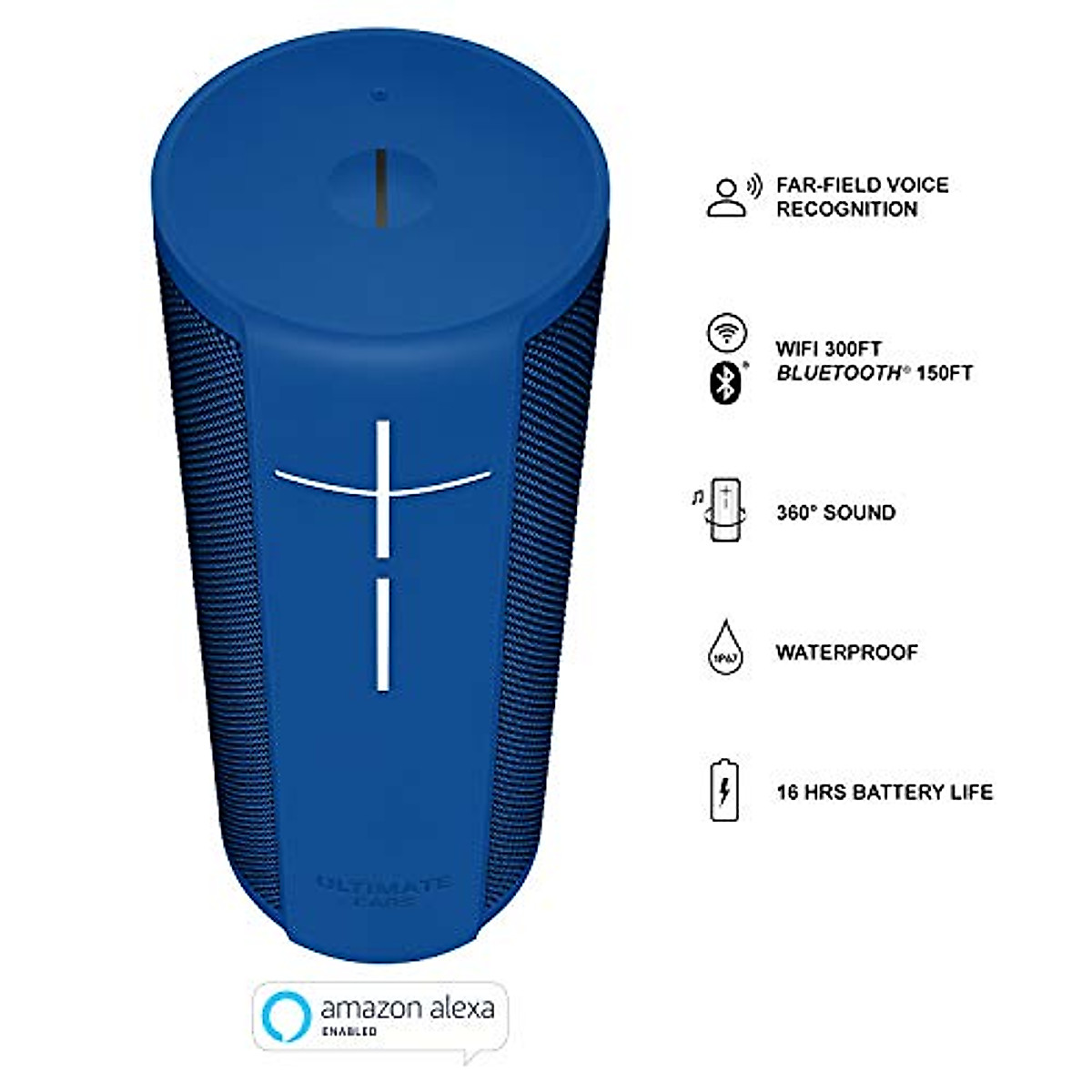 Ultimate Ears MEGABLAST Portable Waterproof Wi-Fi and Bluetooth Speaker with Hands-Free Amazon Alexa Voice Control - Blue Steel