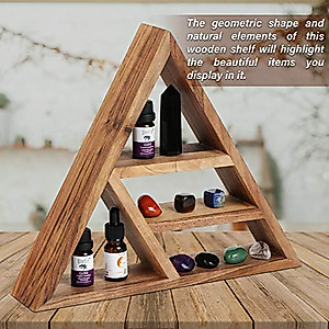 Curawood Triangular Crystal Display Shelf - Wooden Triangle Shelf for Crystals - Crystal Holder for Stones Display - Altar Crystal Wall Decor, Rock Display Shelf - Crystal Shelf Display for Stones