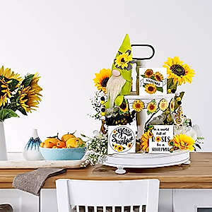 Yookeer 13 Pieces Sunflower Tiered Tray Decor Sunflower Wooden Kitchen Signs Sunflower Gnome Flags Faux Flower Beaded Garland Decor Set My Sunshine Farmhouse Decor for Spring Summer Fall Rustic Decor