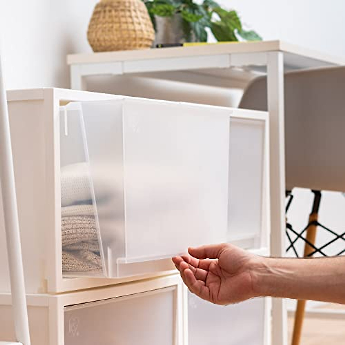 IRIS USA 42 Qt. Stackable Plastic Drawers for Clothes, Large, 4 Pack, Storage Dresser for Closet, Home, Office, Bedroom and Nursery, White