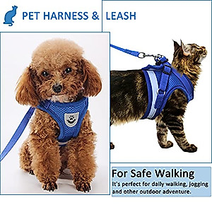 LABOTA Cat Harness and Leash Set for Walking, Escape Proof Soft Adjustable Vest Harnesses with Reflective Strap, Comfort Fit for Pet Kitten Puppy Rabbit, Blue, S(Chest: 11"-13")