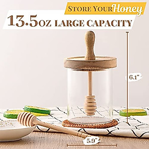 HAPPI STUDIO Honey Pot - Airtight 13 Oz Honey Jar and Dipper Set - Honey Jars with Dipper - Honey Dipper Stick and Jar Set - Glass Honey Dispenser - Honey Containers with Wooden Honey Dipper