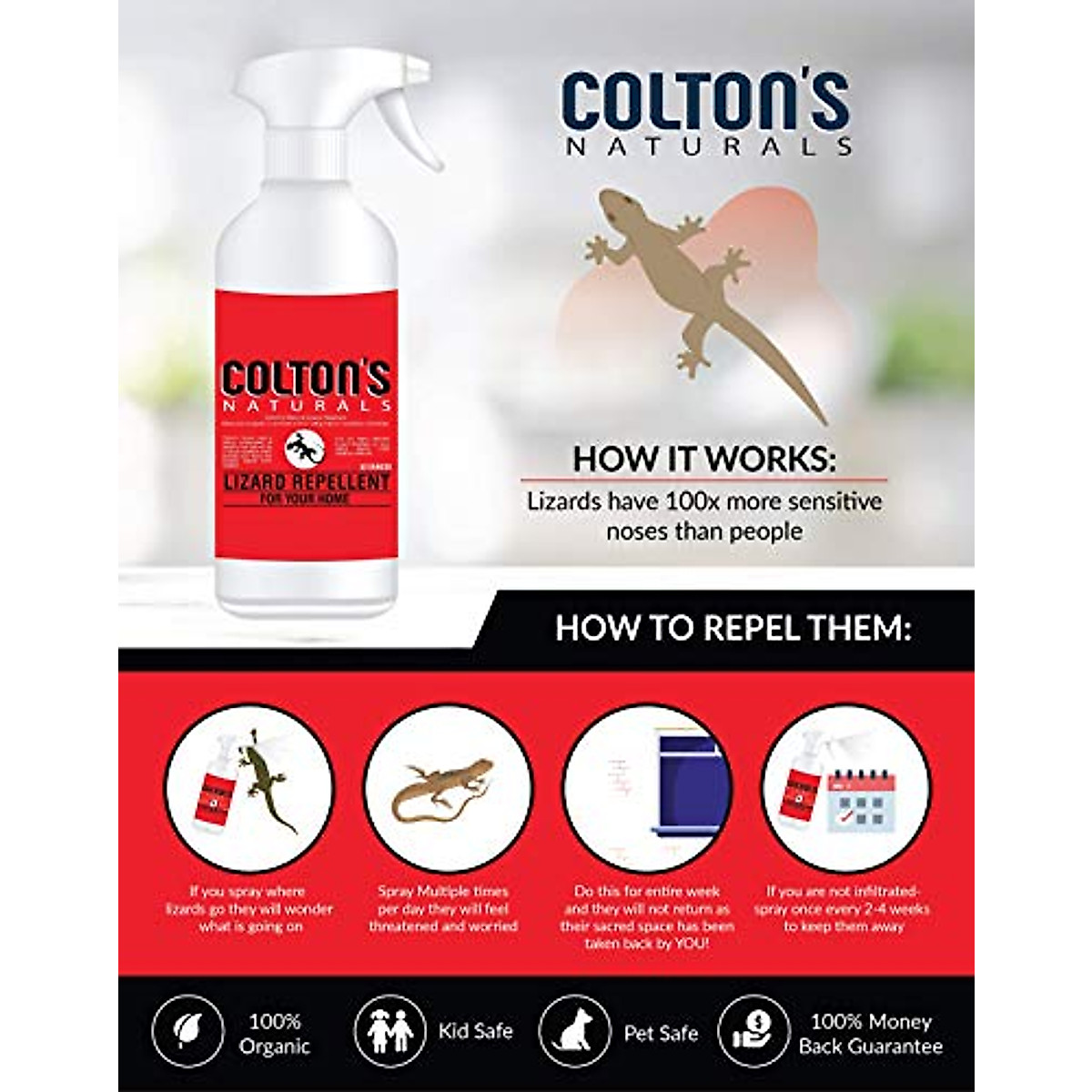 Colton's Naturals Lizard Repellent 32 OZ Reptile Deterrent Outdoor or Indoor 100% Natural Spray