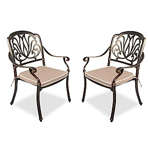 TITIMO 2 Piece Outdoor Patio Dining Chair Bistro Set Cast Aluminum Patio Furniture Dining Chairs with Khaki Cushions for Patio Furniture Garden Deck Antique Bronze (with Khaki Cushions) (Khaki)