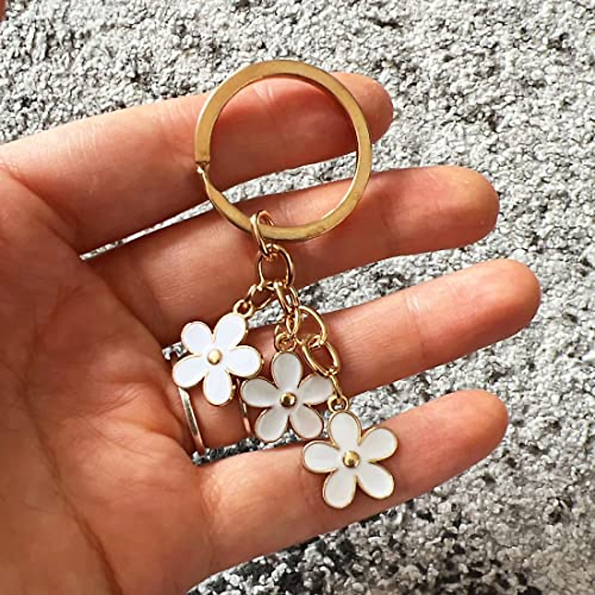 Meimimix Flowers Charms Enameled Keychain Chain Tassel Keyring For Women Girls Gifts Purse Bag Accessories (White)