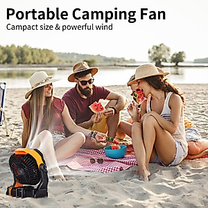 20000mAh Battery powered fan Camping Fan essentials,Portable fan Battery Operated fan, Rechargeable Battery Operated Outdoor Tent Fan with Light & Hook,Personal USB Desk Fan for Camping,Orange