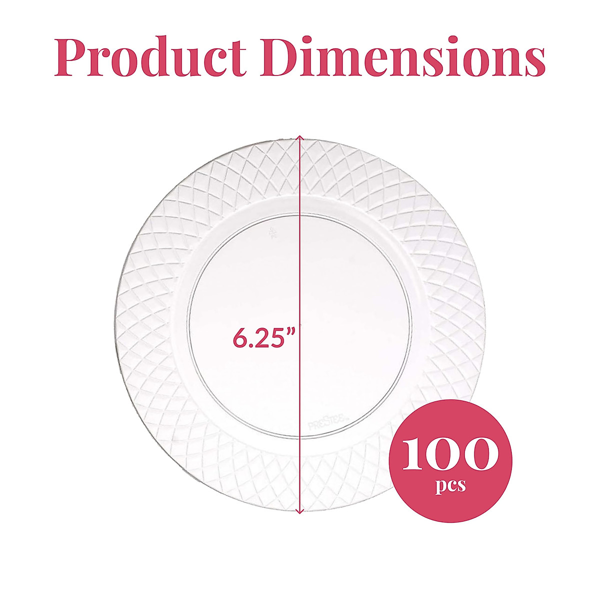 Prestee 100 Clear Plastic Plates, 6.25 Inch Disposable Dessert and Appetizer Plate for Party, Wedding, Catering - Small, Round, Heavy-Duty Platter for Cake and Foods