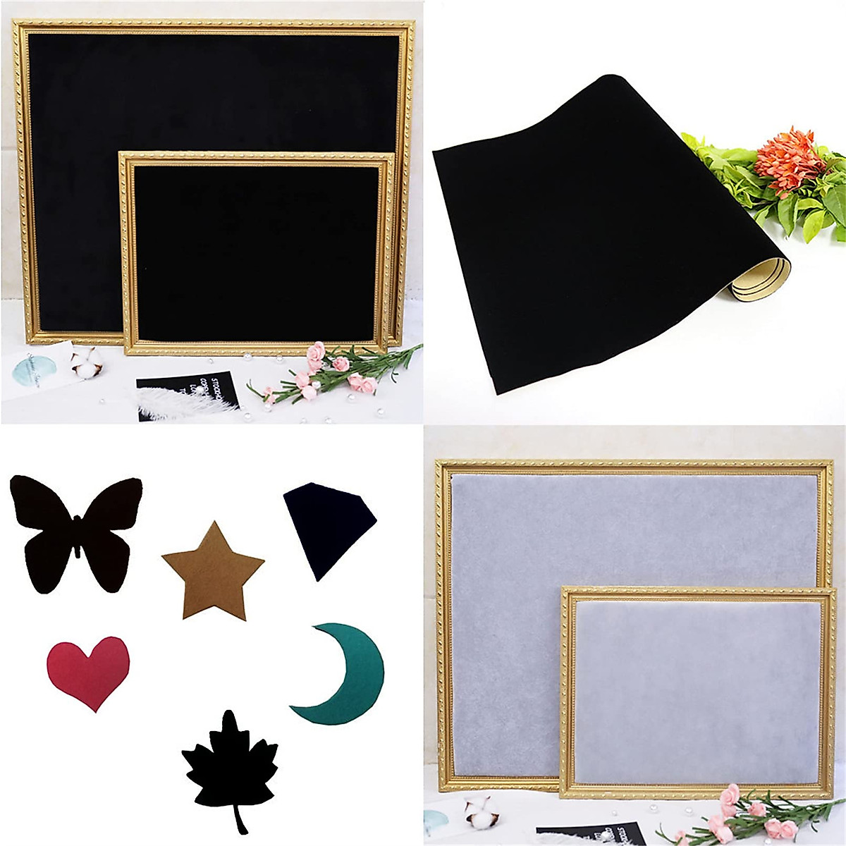 Mesheshe Self Adhesive Felt Fabric, Soft Velvet Drawer Liner, DIY Velvet Fabric for Art & Crafts, Jewelry Box Felt Liner, Solid Color Felt Wallpaper (17" x 130", Black)