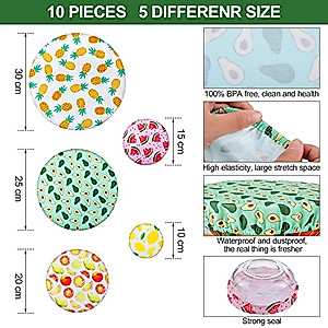 10 Pieces Bowl Covers Reusable in 5 Size Stretch Cloth Fabric Elastic Food Storage Cotton Bread Lids for Food, Fruits, Leftover (Summer Style)