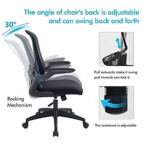 FelixKing Office Chair, Ergonomic Desk Chair with Adjustable Height, Swivel Computer Mesh Chair with Lumbar Support and Flip-up Arms, Backrest with Breathable Mesh (Black)