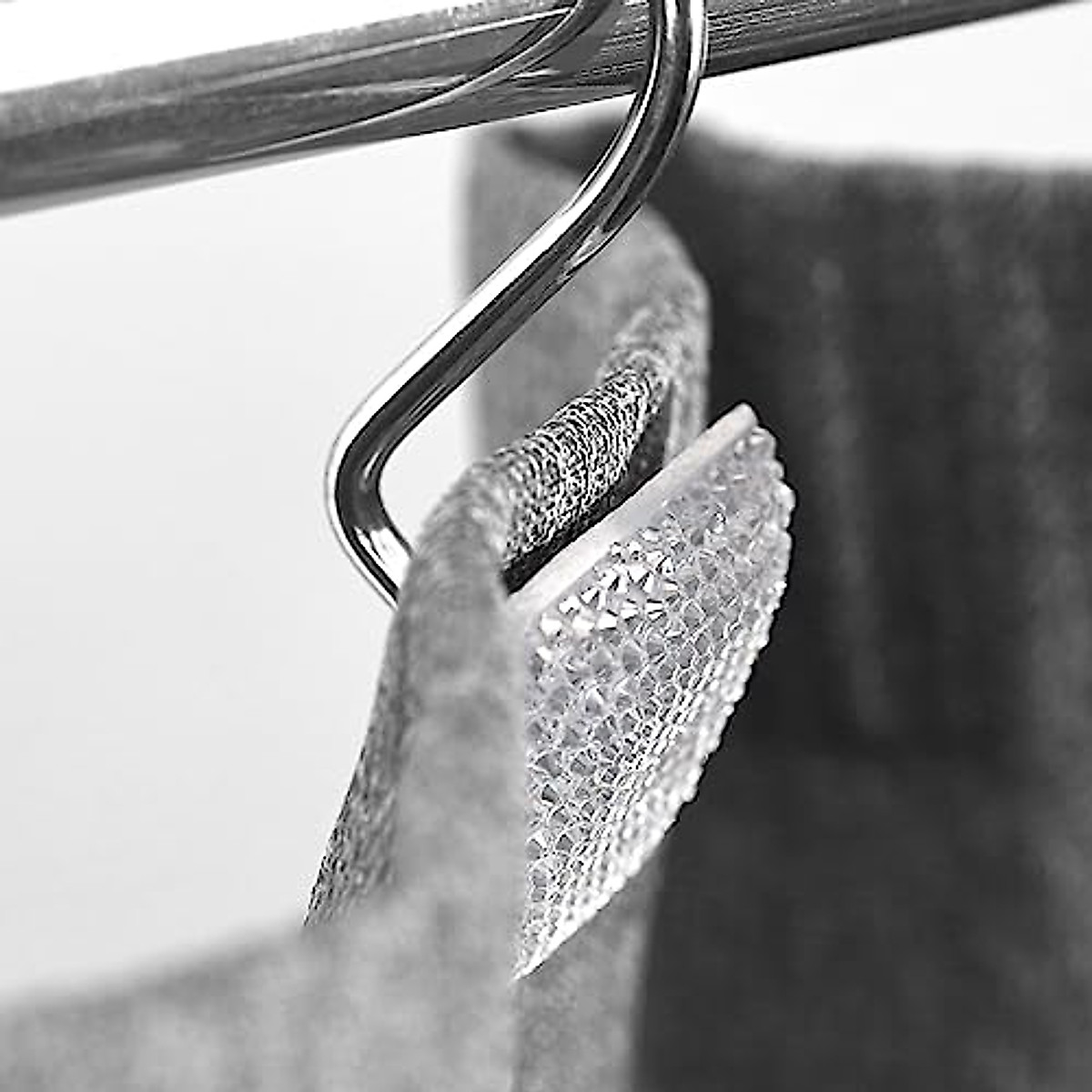 Crystal Shower Curtain Hooks Rings: Bling Glitter Sparkle Shiny Clear Diamond Decorative Shower Curtain Hooks - Luxury Fancy Glam Square Rhinestones Curtain Rings & Hangers for Bathroom - Set of 12