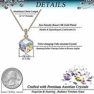 EVEVIC Color Changing Cubic Austrian Crystal Pendant Necklaces for Women 14K Gold Plated Hypoallergenic Jewelry (Aurora Borealis)