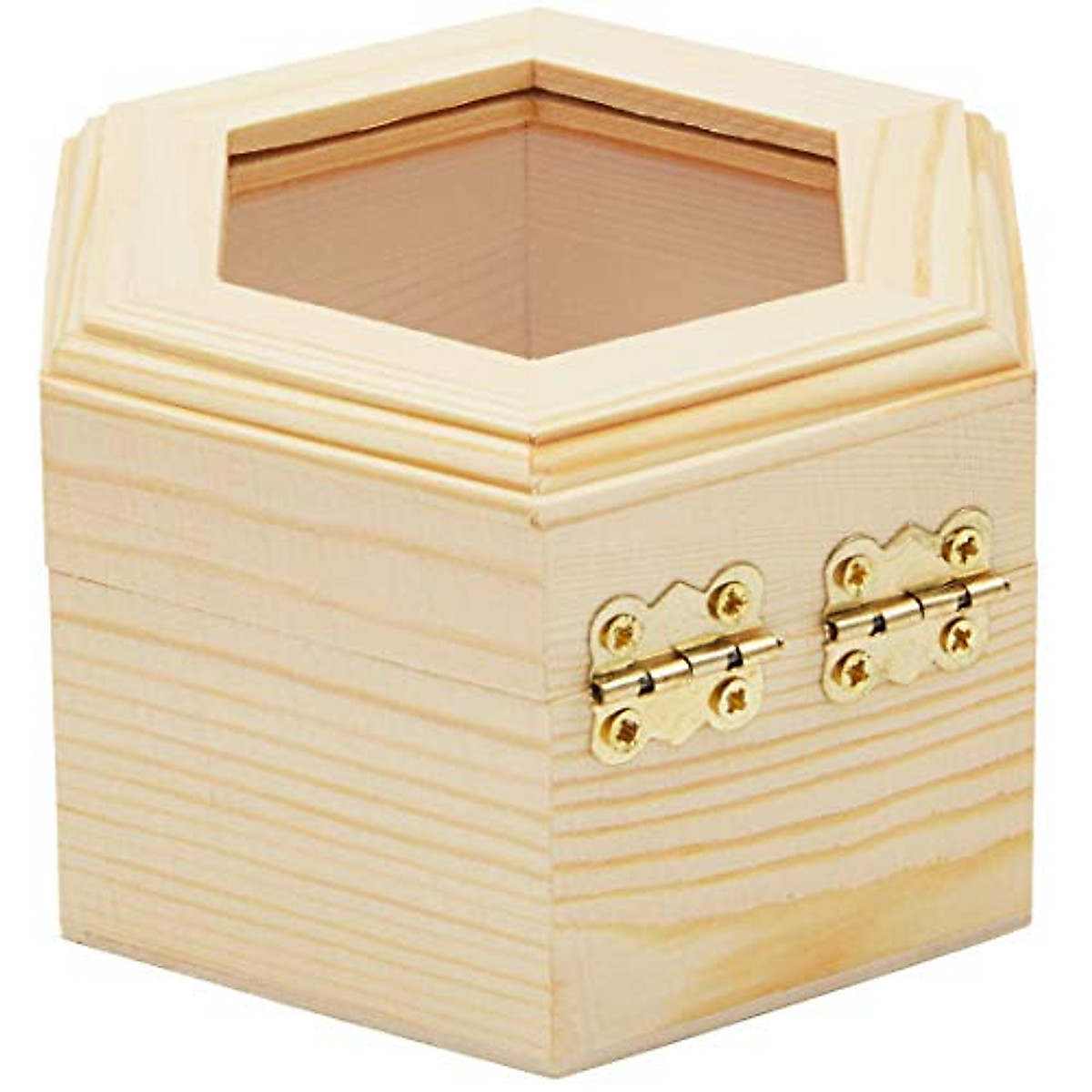 Unfinished Hexagon Wood Jewelry Box with Window and French Buckle (3-Pack)