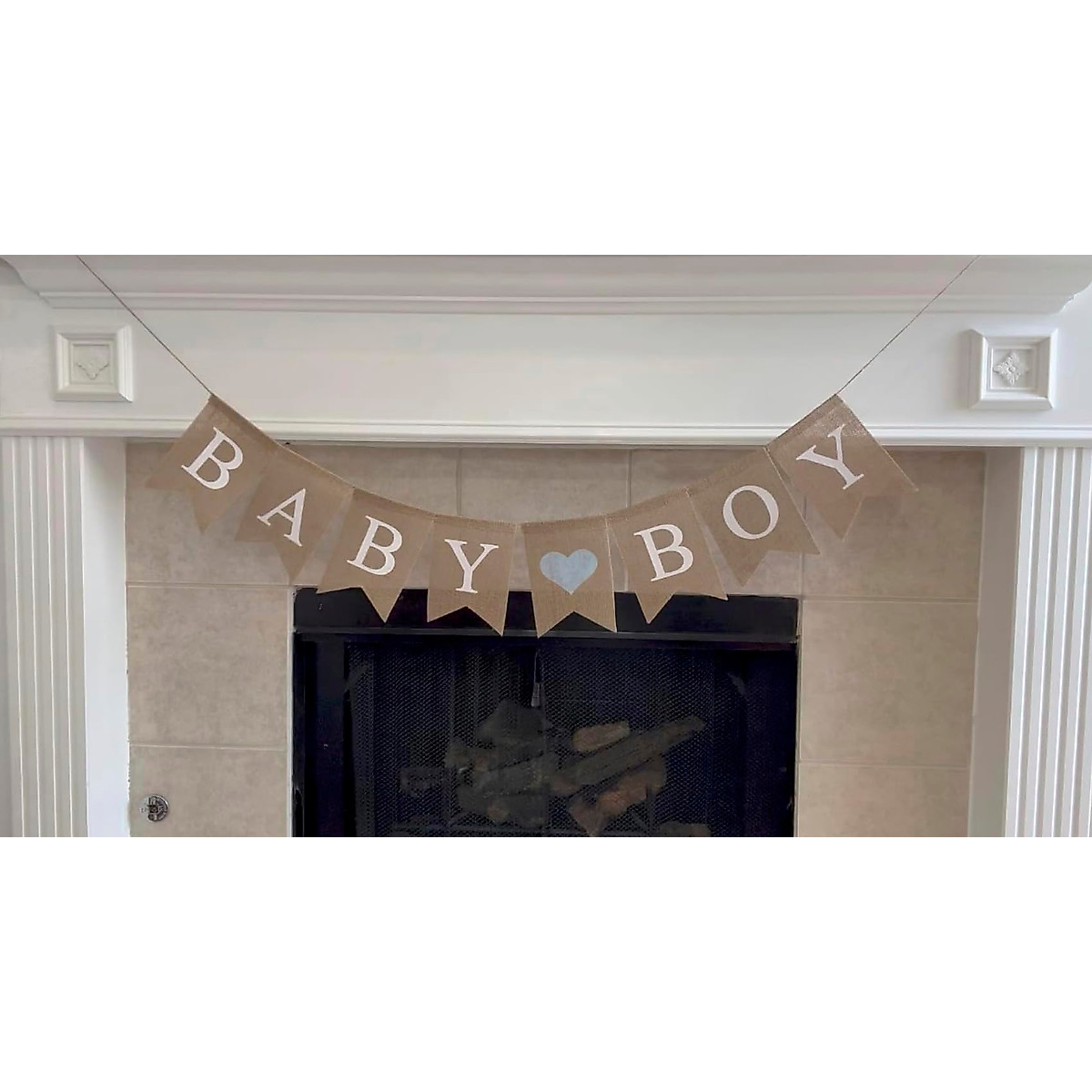 Shimmer Anna Shine Baby Boy Burlap Banner for Baby Shower Decorations and Gender Reveal Party (Light Blue Heart)