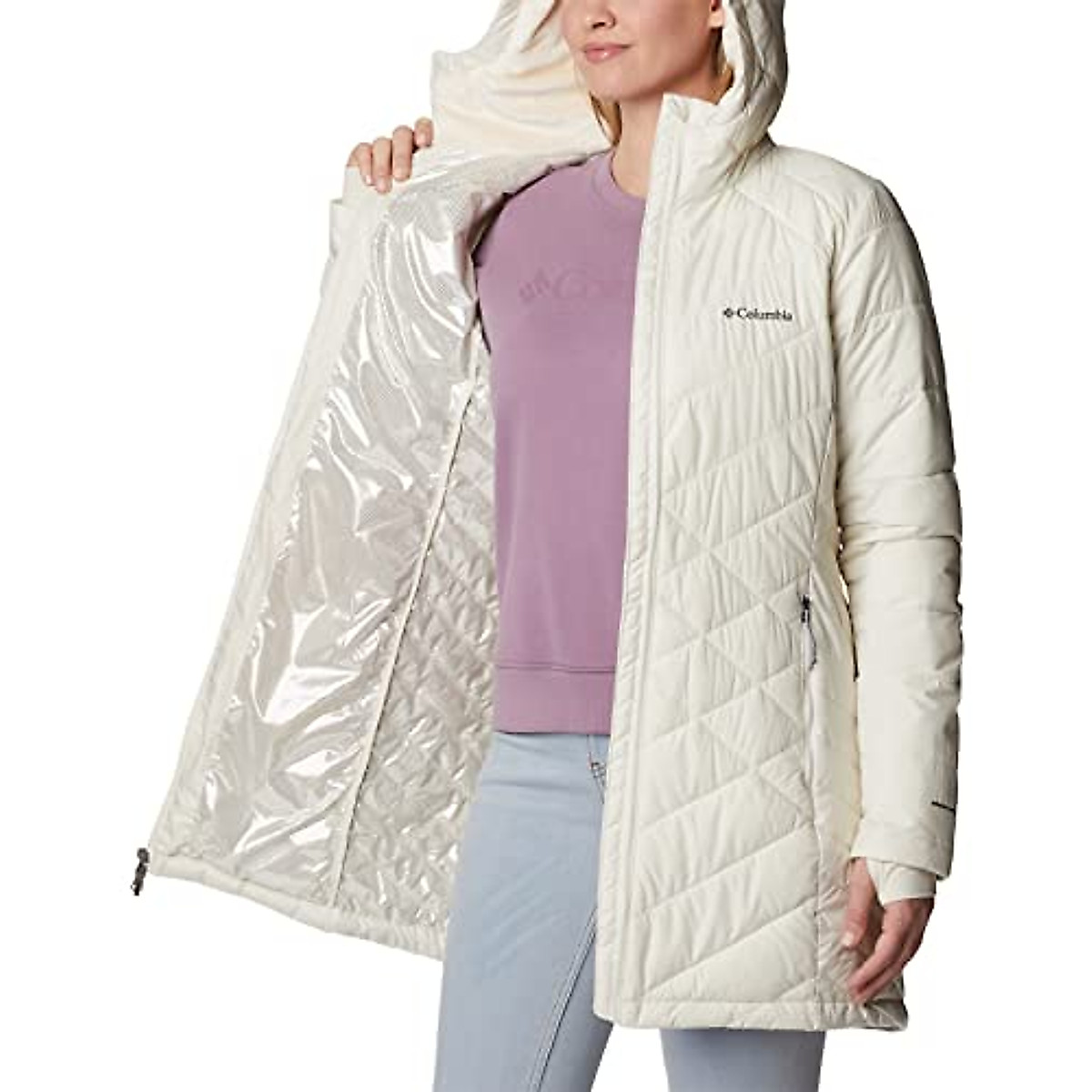 Columbia Women's Heavenly Long Hooded Jacket, Chalk, Medium