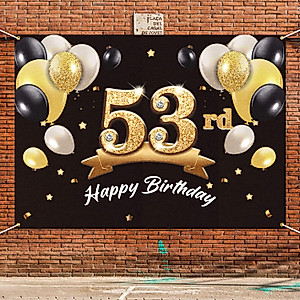 PAKBOOM Happy 53rd Birthday Banner Backdrop - 53 Birthday Party Decorations Supplies for Men - Black Gold 4 x 6ft