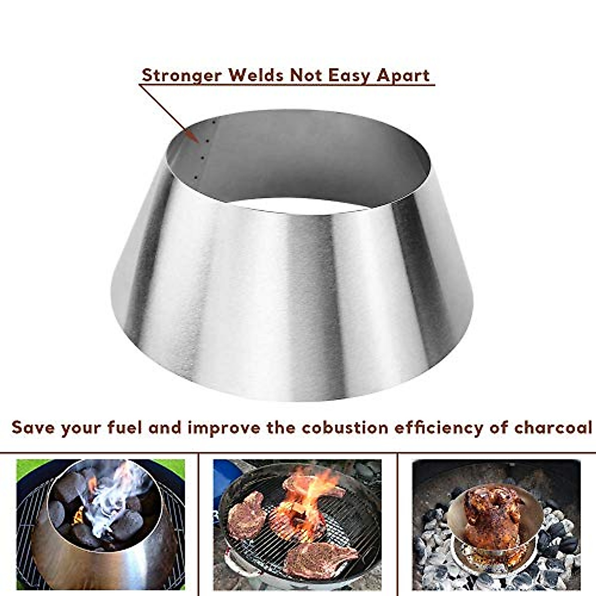 QuliMetal BBQ Whirlpool for Weber Kettle 22 26.75 Inches WSM, Big Green Egg, Kamado Joe, Weber Smokey Mountain Charcoal Briquet Holders, Stainless Steel BBQ Kettle Barbecue Charcoal Grill Accessories