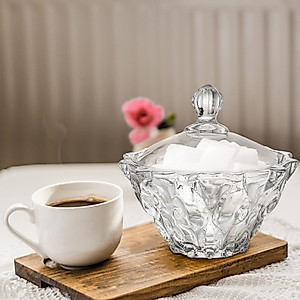 ZENFUN 4 Pack Glass Candy Dish with Lid, 4.5'' Crystal Faceted Candy Jar Clear Covered Candy Bowl, Decorative Food Storage Container for Buffet, Party, Home Office, Birthday Gift