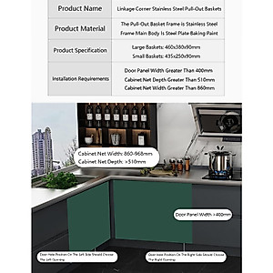 QLYFWLKQ 15" Blind Corner Organizers, Magic Corner Base Cabinet Pull Out Left, 2 Tier Pull Out Cabinet Organizer for Kitchen Cabinet (LeftOpen)