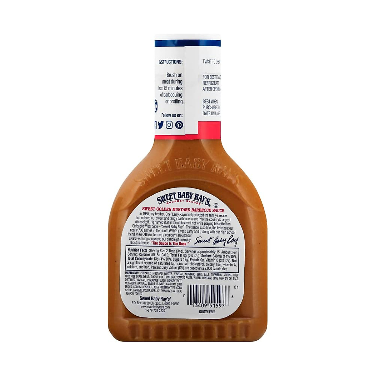 Sweet Baby Ray's Sweet Golden Mustard Barbecue Sauce 18 Ounce (Pack of 2)
