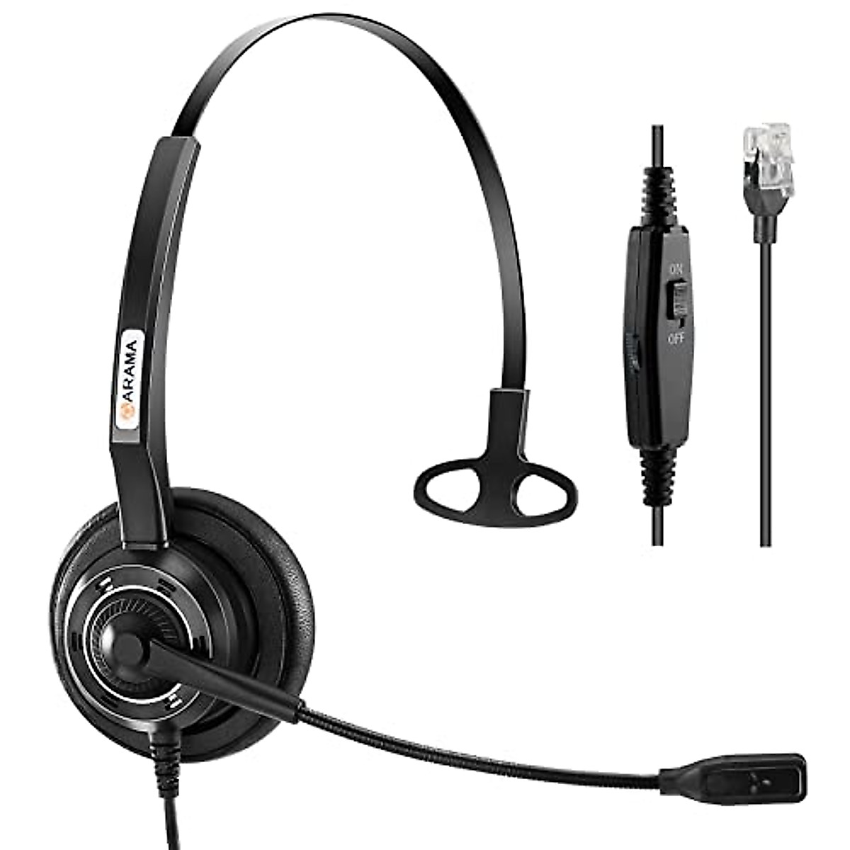 Arama Phone Headset with Microphone Noise Canceling & Mute Switch RJ9 Telephone Headsets Compatible with Polycom Mitel Fanvil HUWEI Shoretel NEC Siemens Aastra Plantronics Landline Phones