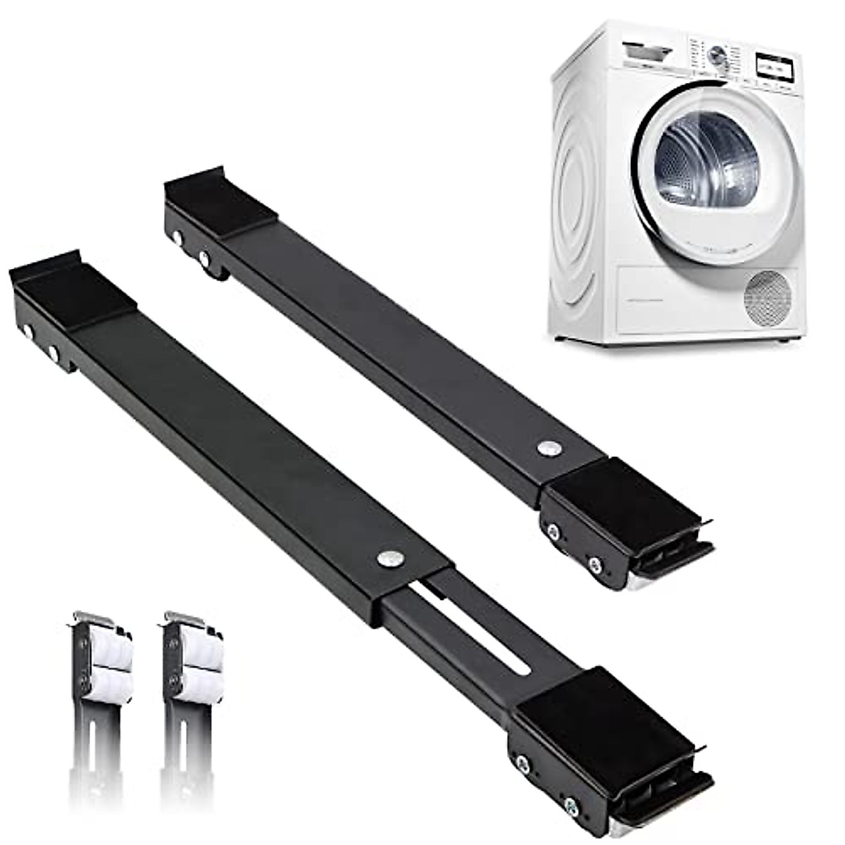 Adjustable Heavy Appliance Sliders Mover, Heavy Duty Appliance Base Rollers Stand for Refrigerator, Dishwashers, Washing Machine, Dryers, Furniture Dolly Mobile Roller with Brake and Lifter (Black)