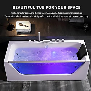 Empava 67 in. Acrylic Alcove Whirlpool Bathtub - Hydromassage Rectangular Jetted Soaking Tub with Center Drain - Waterfall Faucet