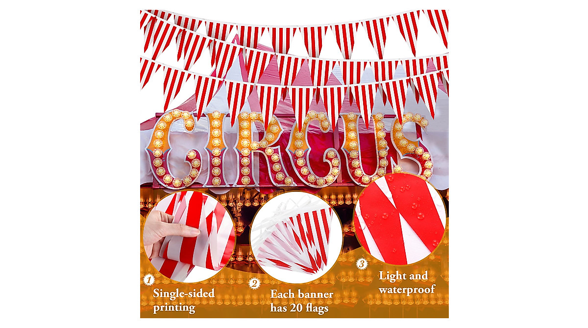 Carnival Circus Party Decorations - 200 Red & White Festive Flags