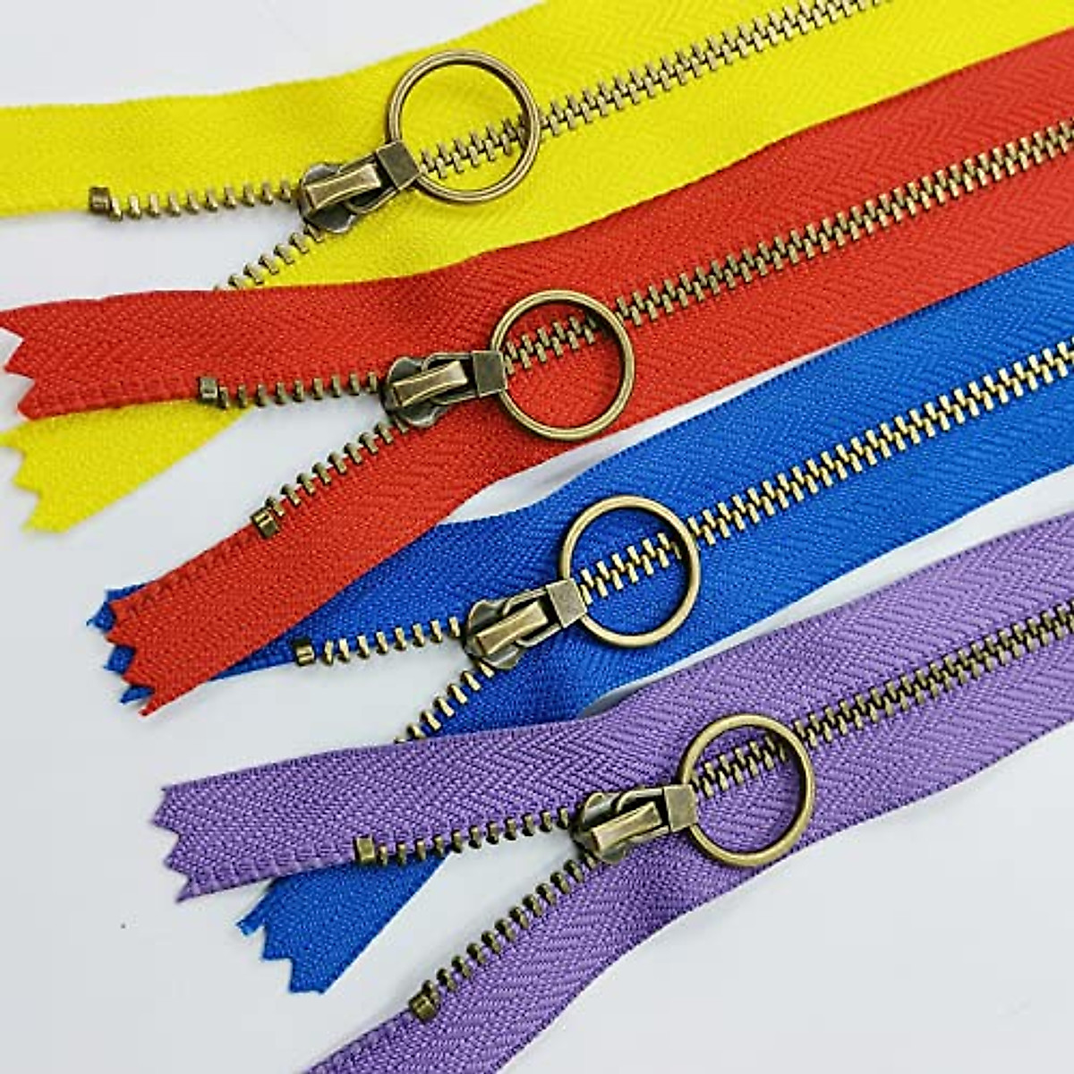 Metal Zippers 12pcs #3 Antique Brass Close-end Non-Separating Zippers Assorted Color for Purses Cosmetic Bags Pockets Handbags DIY Sewing 25cm/10inch